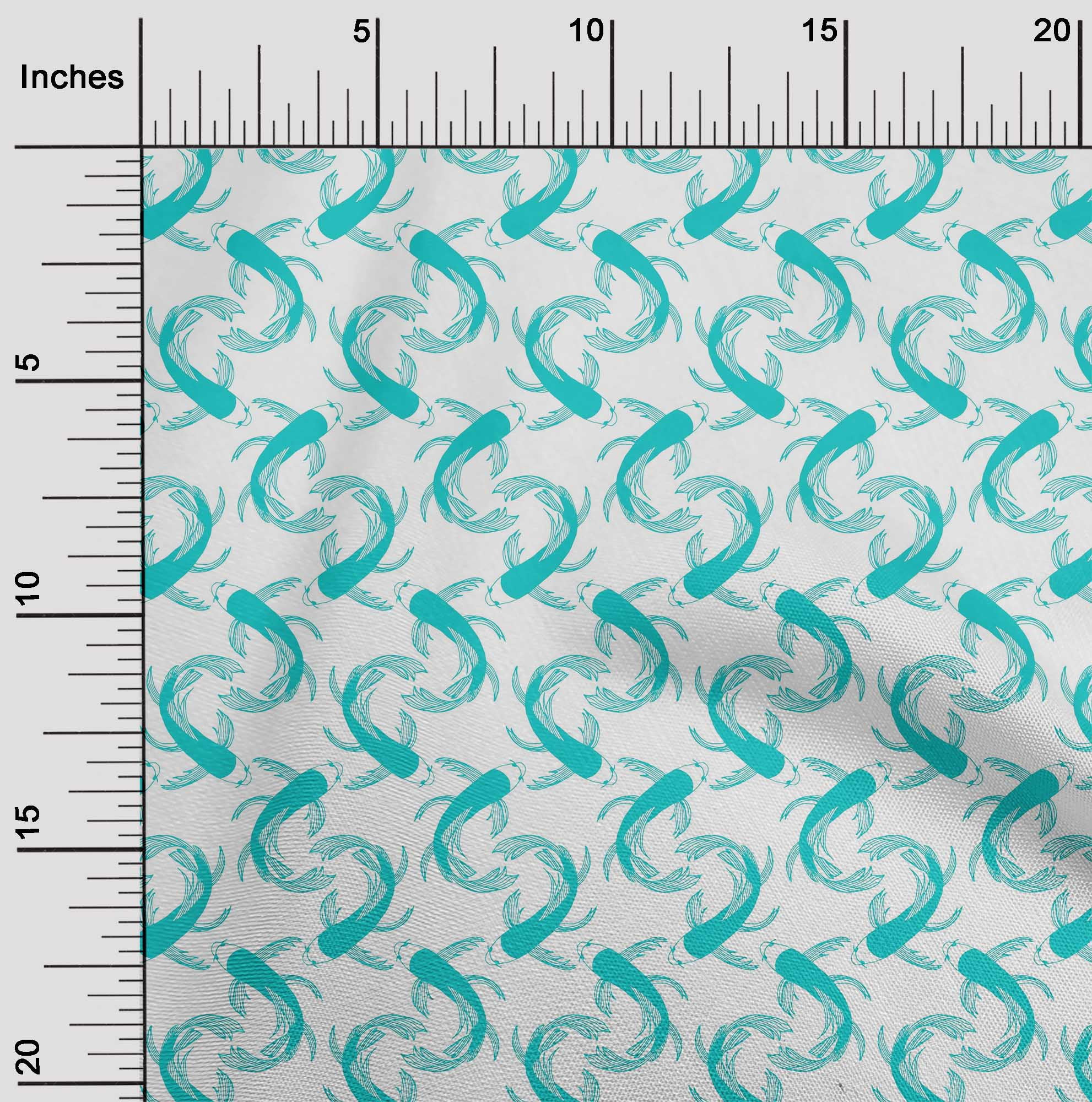 oneOone Cotton Poplin Turquoise Blue Fabric Koi Fish Ocean Sewing ...