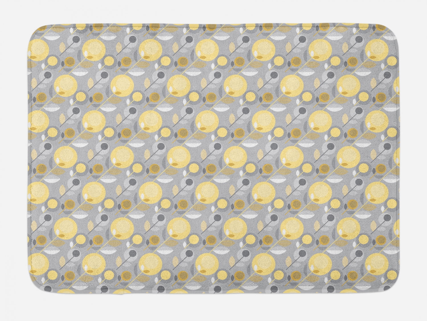 Yellow Flower Bath Mat, Abstract Geometric 60's Pattern in Modern ...