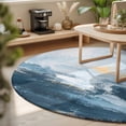 Abstract Waves Area Rugs 3' (Round) Oil Painting Style Blue Theme Floor ...