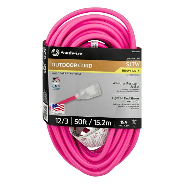 Coleman Cable Southwire 2578SW000A 12/3 50' Neon Pink All Purpose ...