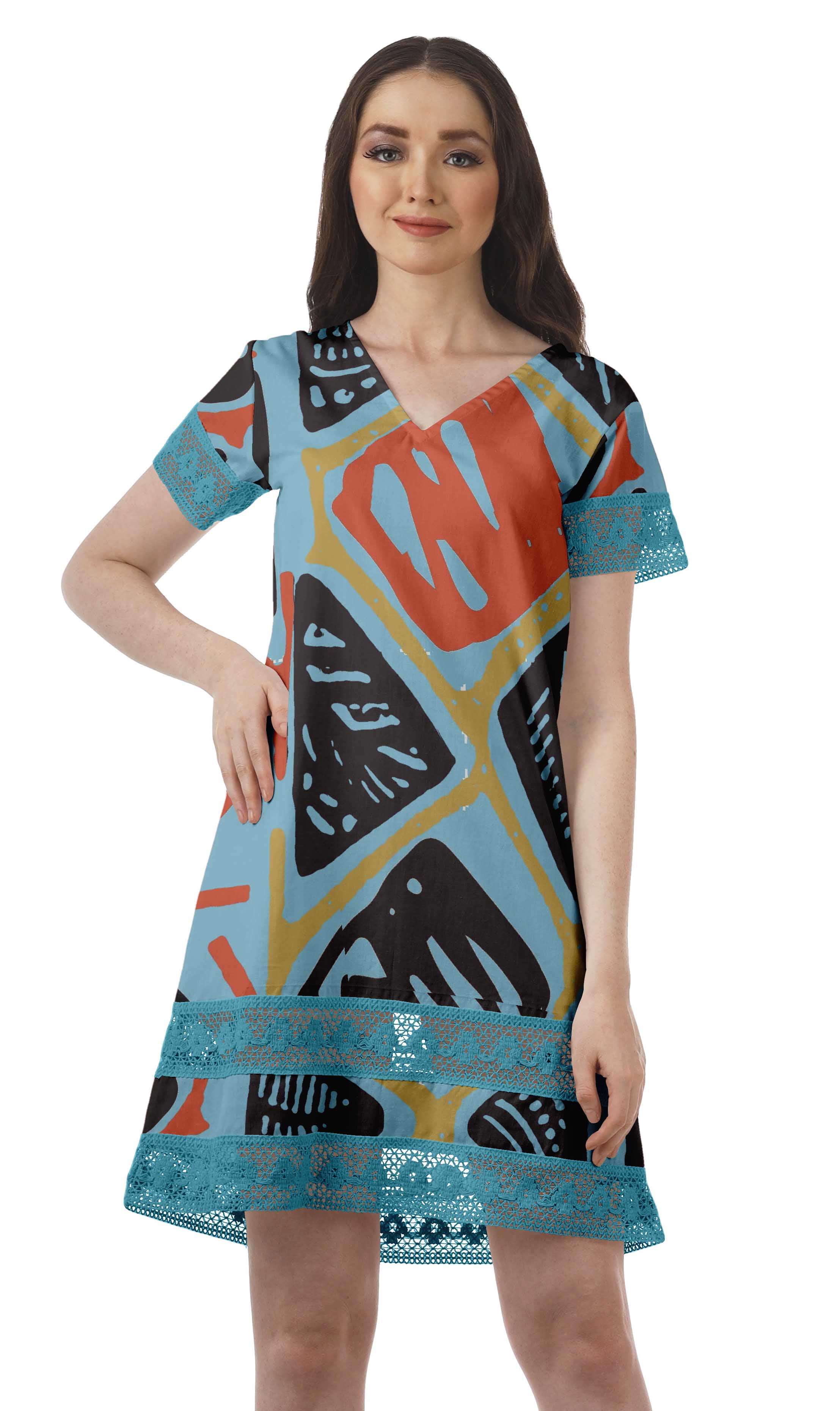 Moomaya Printed Cotton Flex Beach Party Plus Size Womens Summer Casual ...