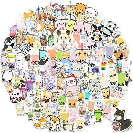 Pack of 100 Boba Stickers,Cute Bubble Tea Stickers, Vinyl Boba Tea ...