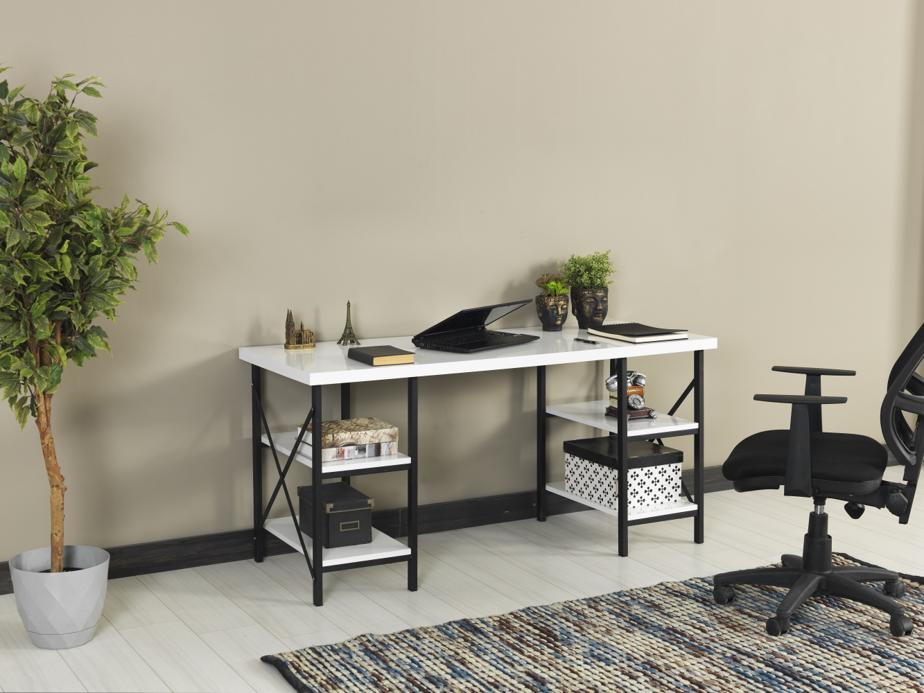 Diana Metal Frame 60" Extra Wide Wood Top 4 Shelves Writing and ...