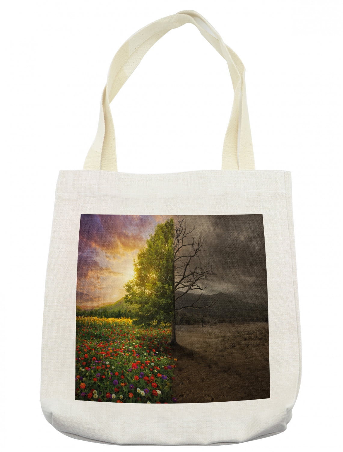 Nature Tote Bag, Mother Earth Contrast with Life and Death Theme Dark ...