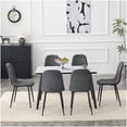 Contemporary Dining Table and 6 Chairs Set, White Faux Marble Glass Top ...