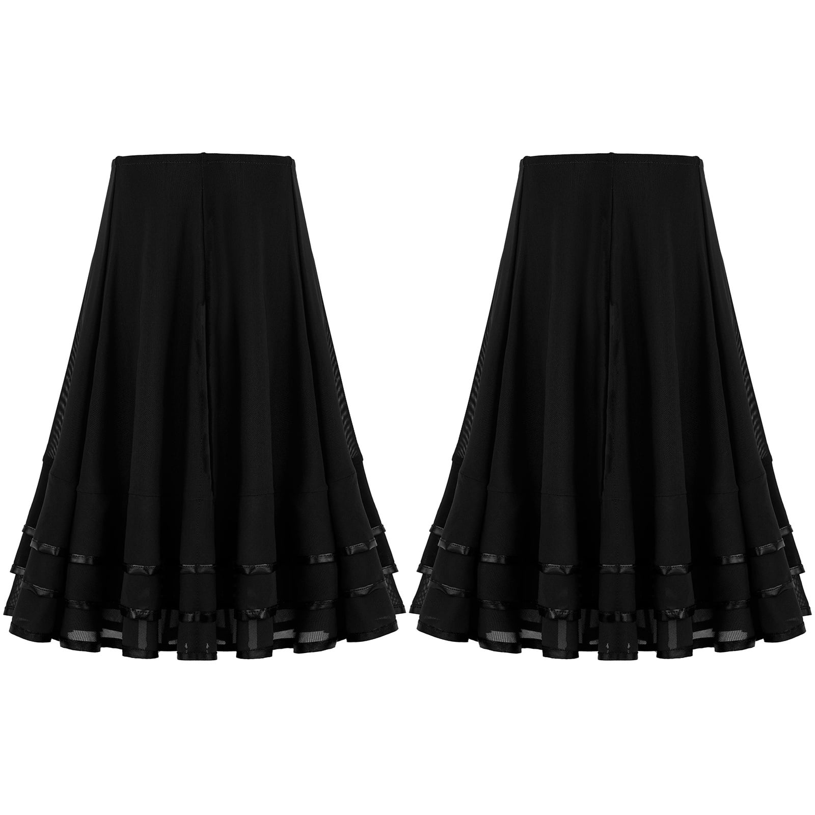 Dpois Youth Girls Dance Skirt Ballroom Latin Dance Skirt Practice Dancewear Black 10