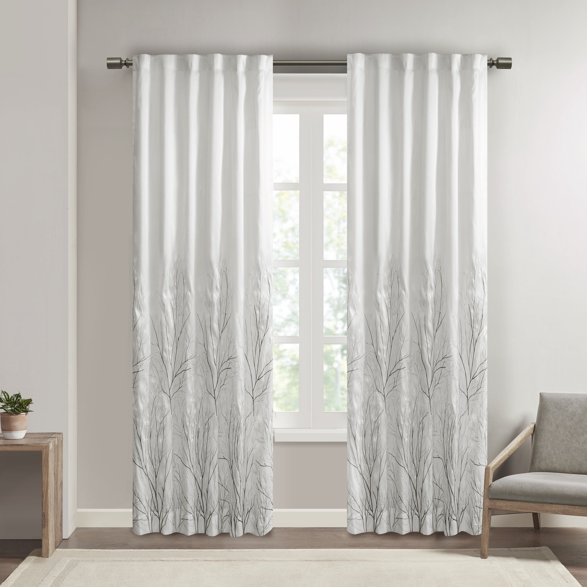 Home Essence Aden Faux Silk Embroidered Light Filtering Window Curtain ...
