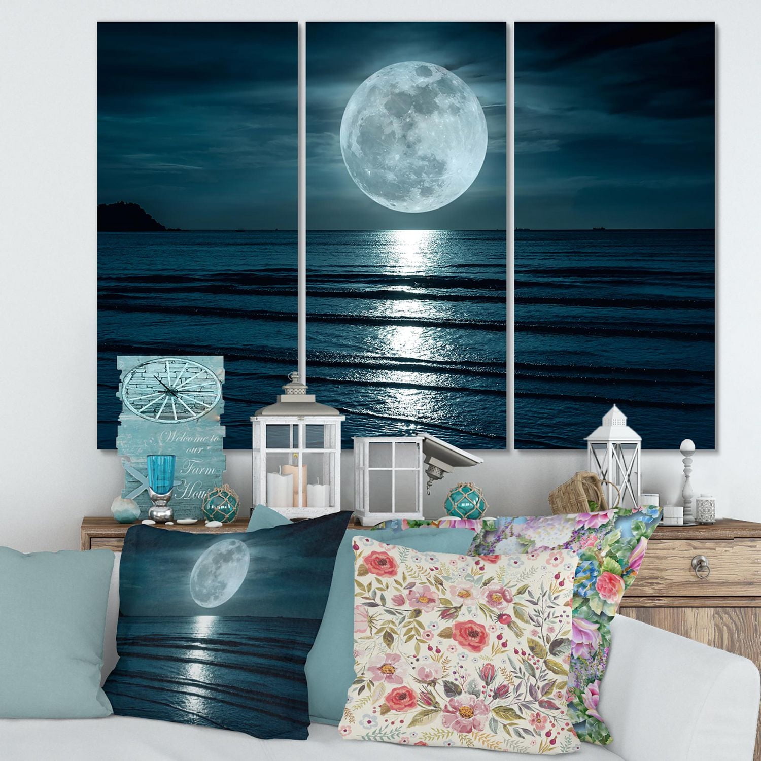 Click here for Designart Super Moon Over The Sea I Canvas Wall Ar... prices