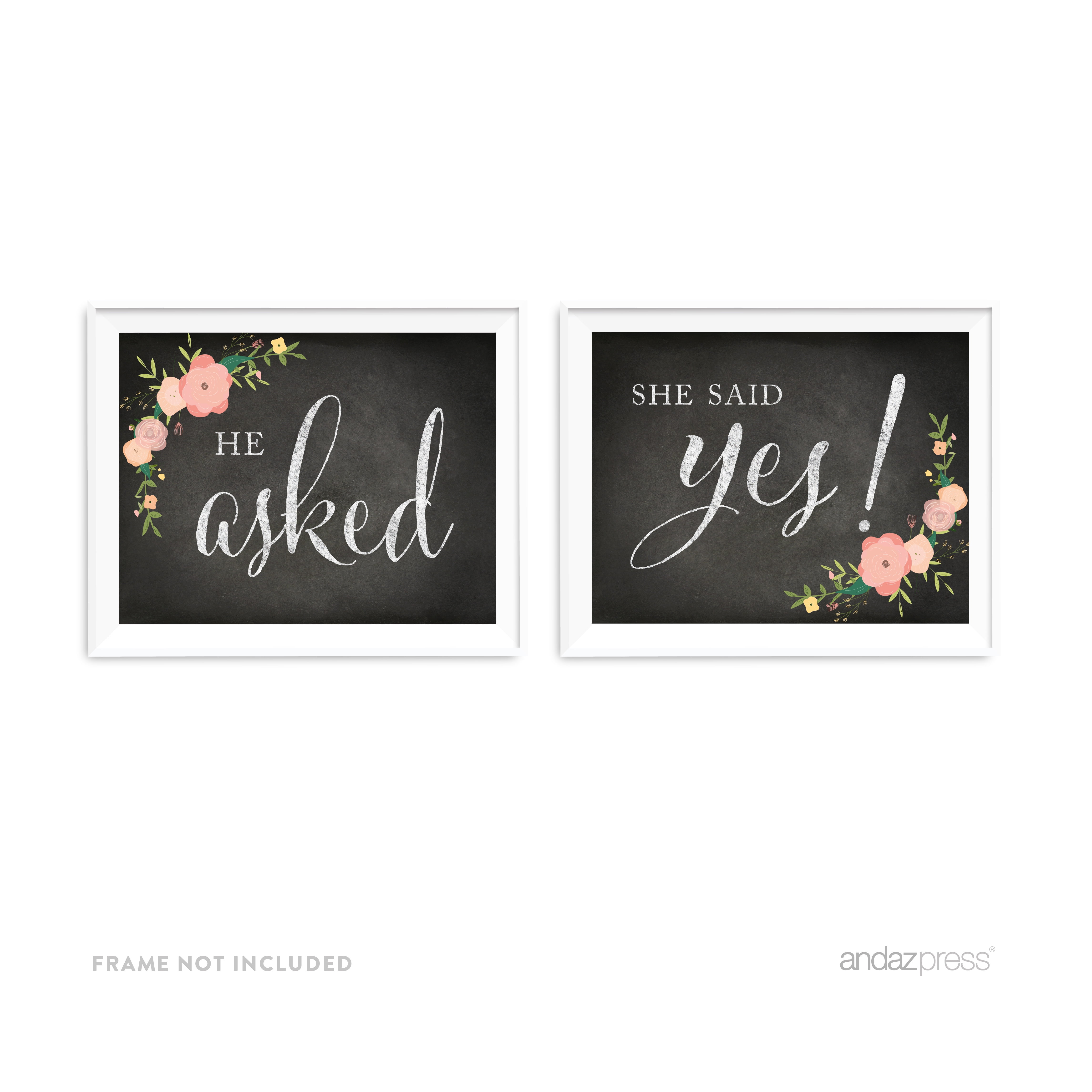 He Asked, She Said Yes! Black Chalkboard & Floral Roses Wedding Party ...