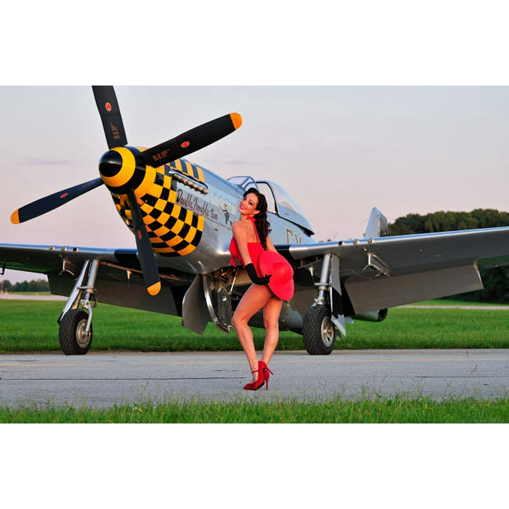 Sexy 1940s Style Pin Up Girl Posing With A P 51 Mustang Poster Print By Christian Kieffer