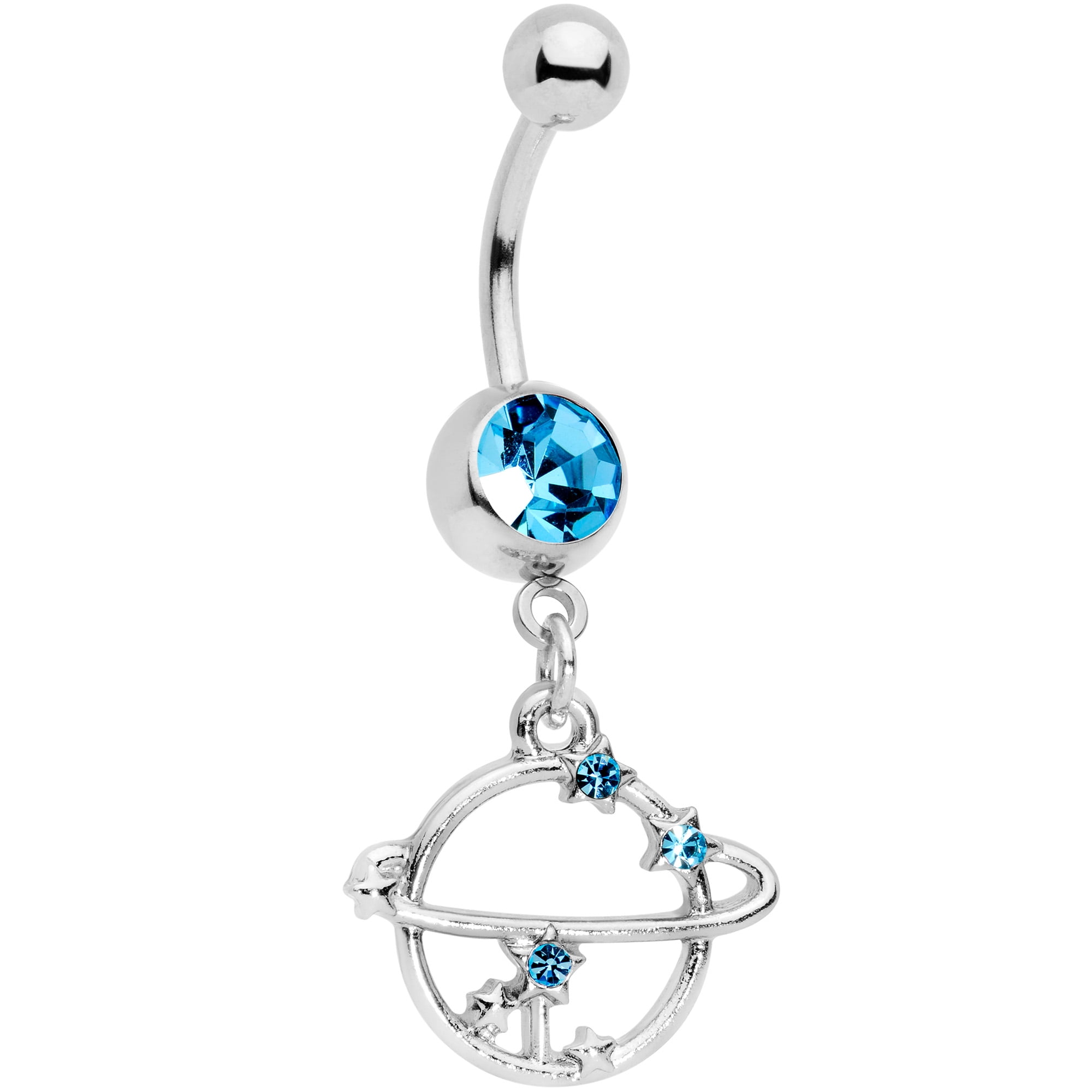 Body Candy 14g 316l Steel Navel Ring Piercing Blue Accent Planet Saturn