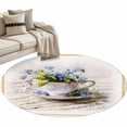 Blue Flowers 3.3' Round Rug for Bedroom Reading Corner, Tea Cups Spring ...