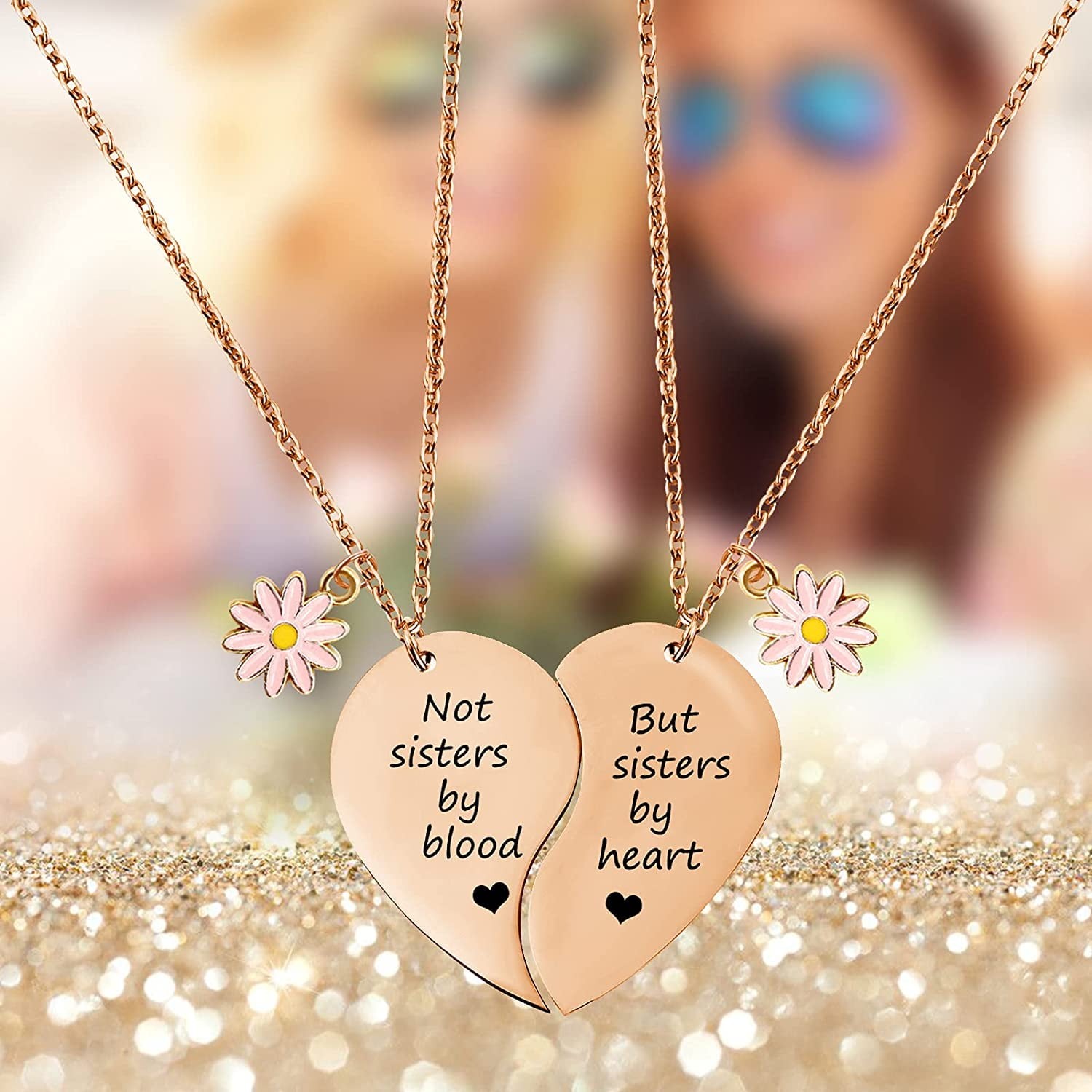 Heart Necklace For Two Sisters