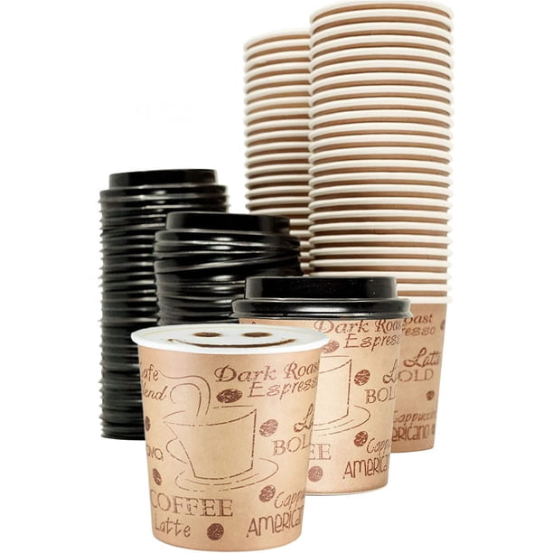 4 Ounce Disposable Espresso Paper Hot Cups with Black Lids - 50 sets ...