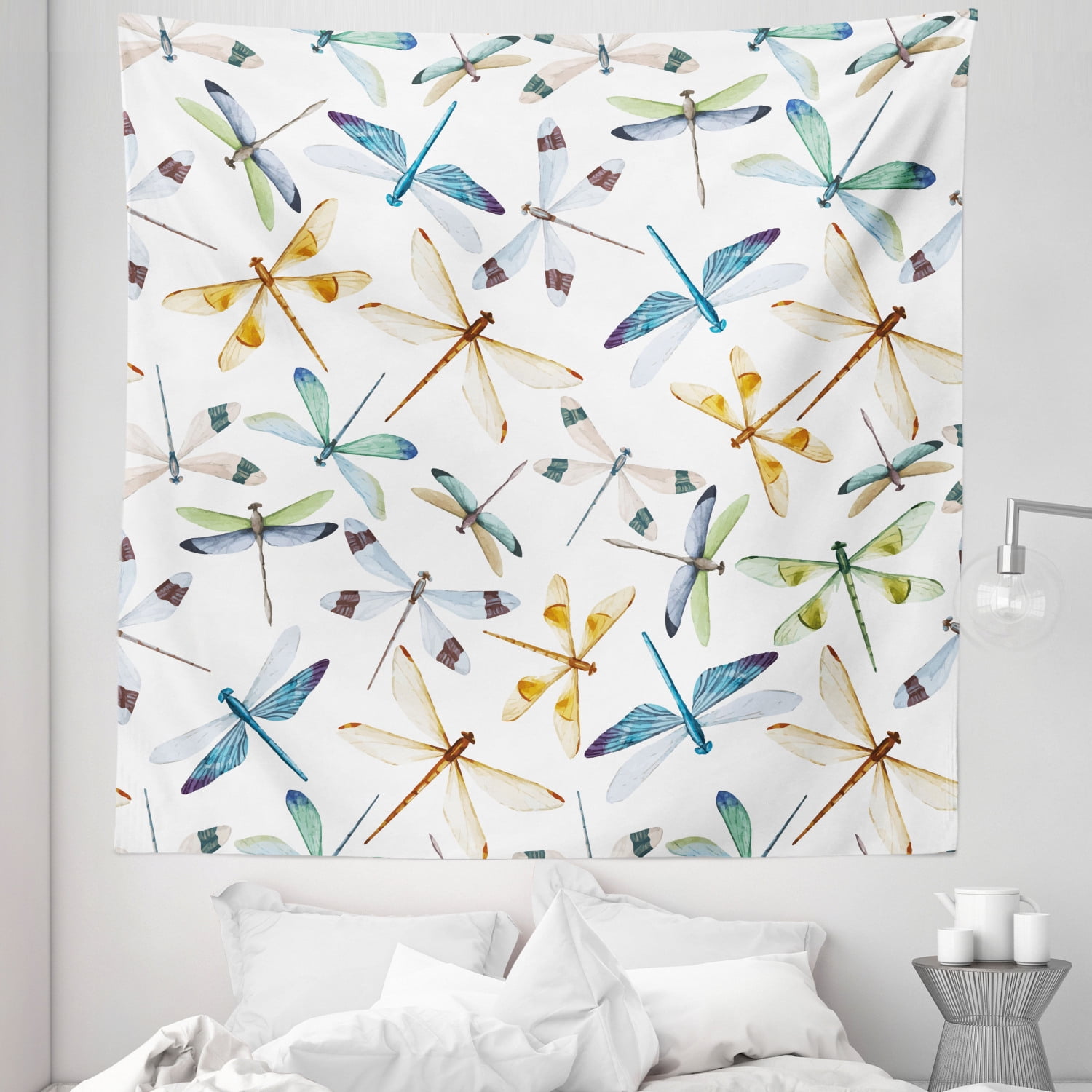 Colorful Tapestry, Moth Butterfly Like Bugs in Watercolor Print Modern ...