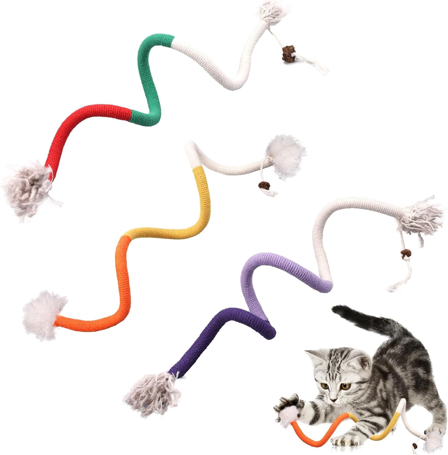 shiyou-3pcs Bent Cat Cotton Ropes, 27.56 Inch Long Cat Rope Toys ...