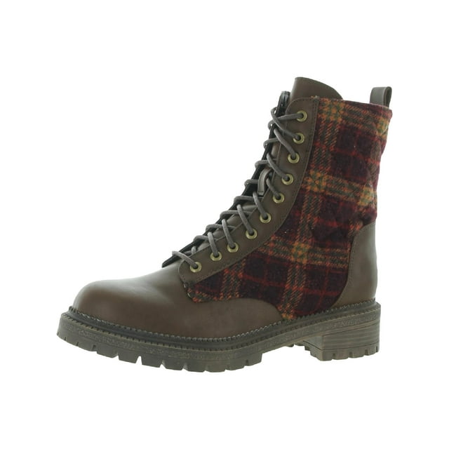 Rock &Candy Womens Brown Plaid Side Zip Quilted Round Toe Stacked Heel ...