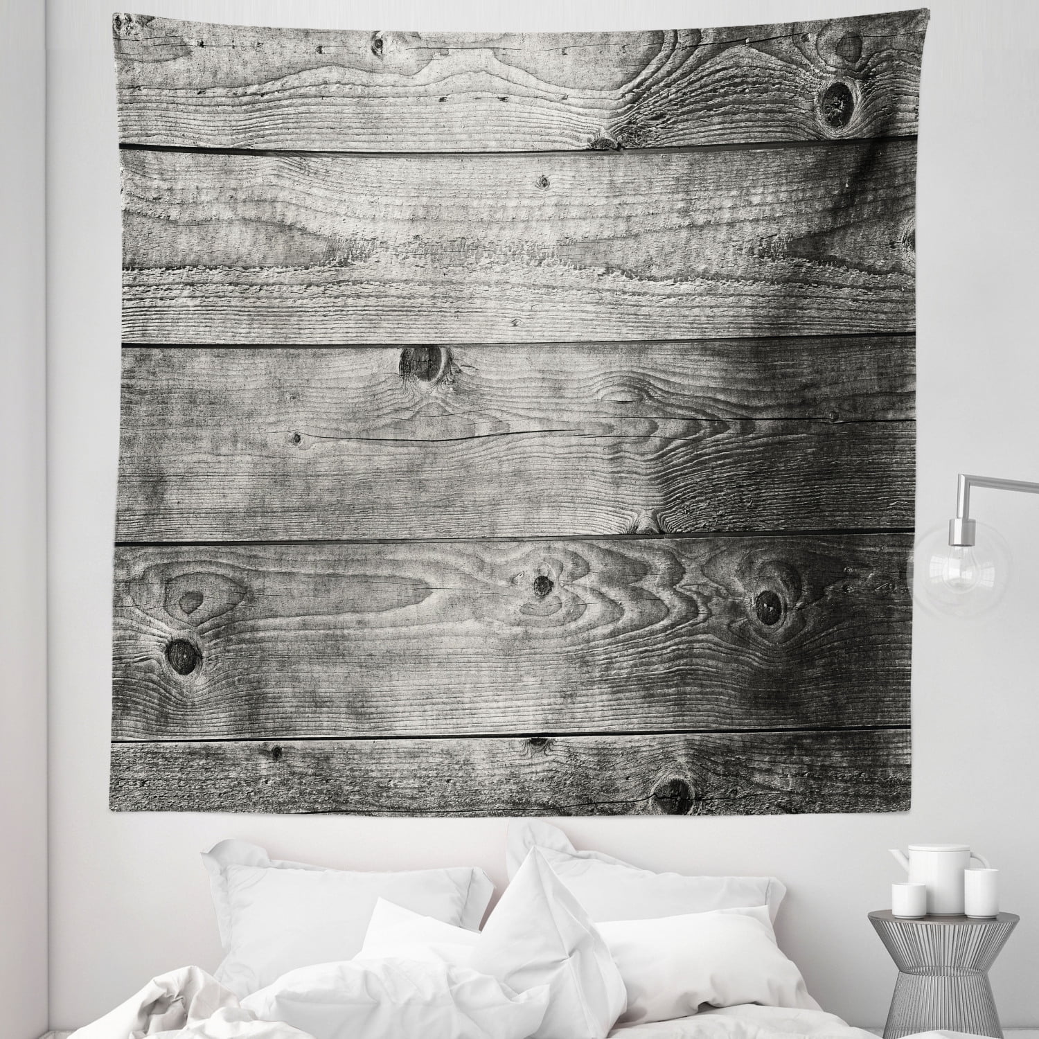 Dark Grey Tapestry, Ombre Style Grunge Wooden Planks Rustic Timber Oak ...