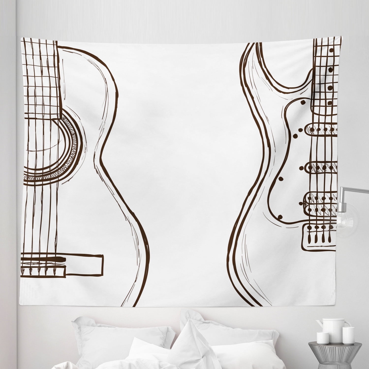 Guitar Tapestry, Hand Drawn Monochrome Doodle Illustration of ...