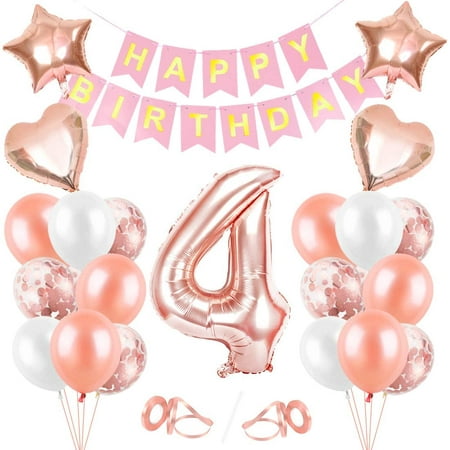 Rose Gold Number 4 Balloon for 4th Birthday, 40 Inch Giant Foil Balloon ...