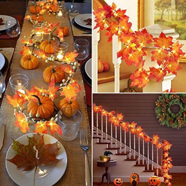 3 Pack LED Maple Leaf Garland, Thanksgiving Decoration with String ...