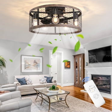 Caged Ceiling Fan with Light, 18" Low Profile Ceiling Fans with Remote ...