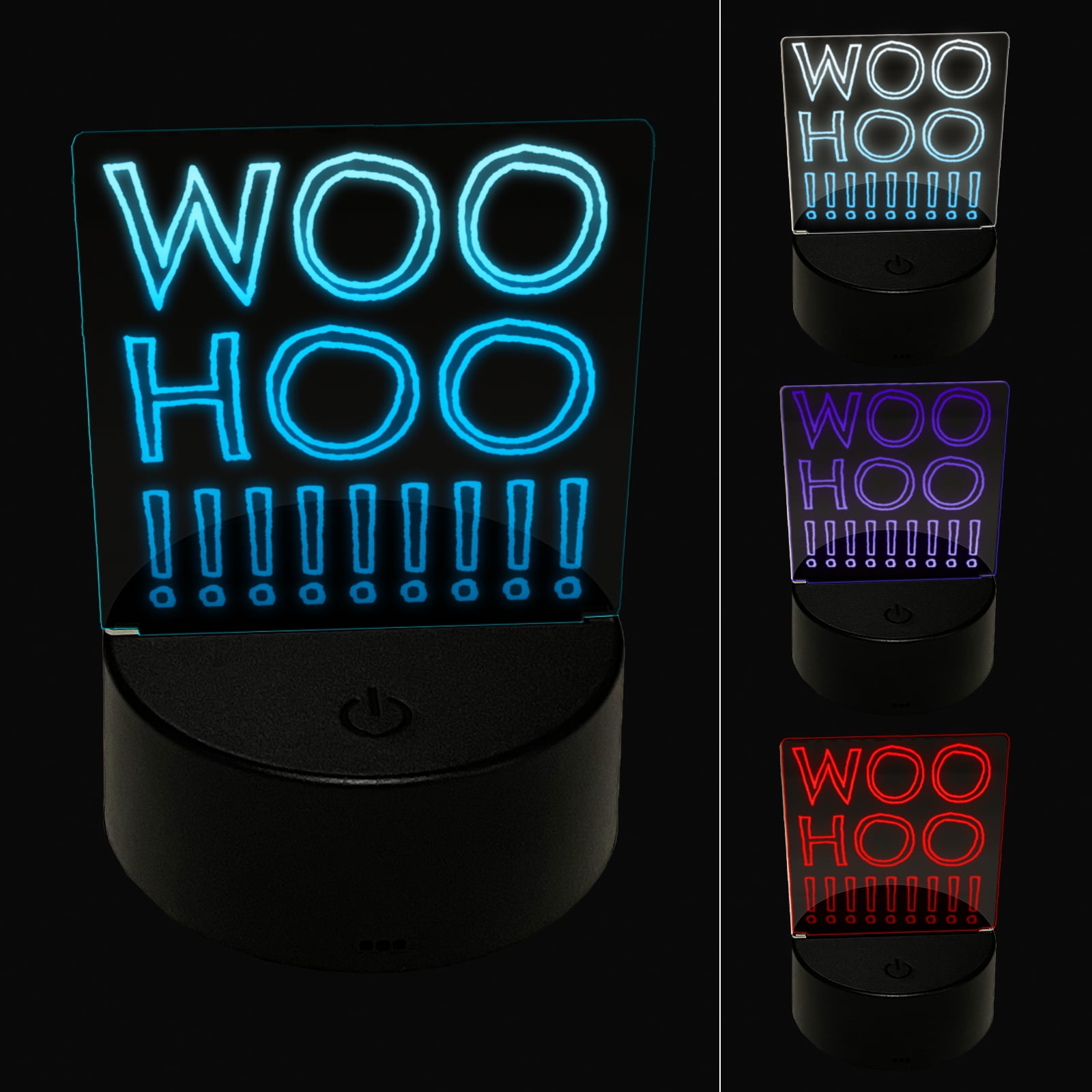 Woo Hoo Outline Fun Text LED Night Light Sign 3D Illusion Desk ...