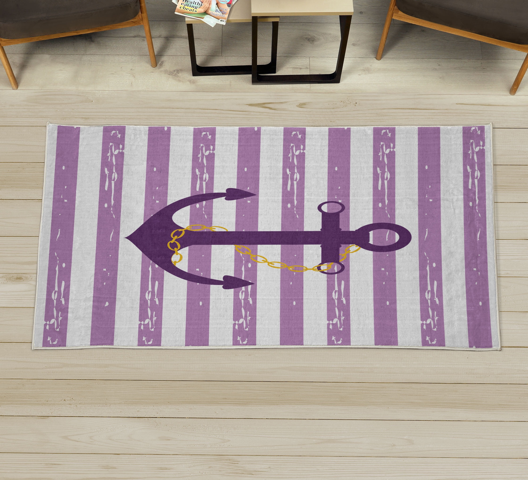 Striped Decorative Rug, Ship Anchor Chain Marine Life Inspired Lines ...