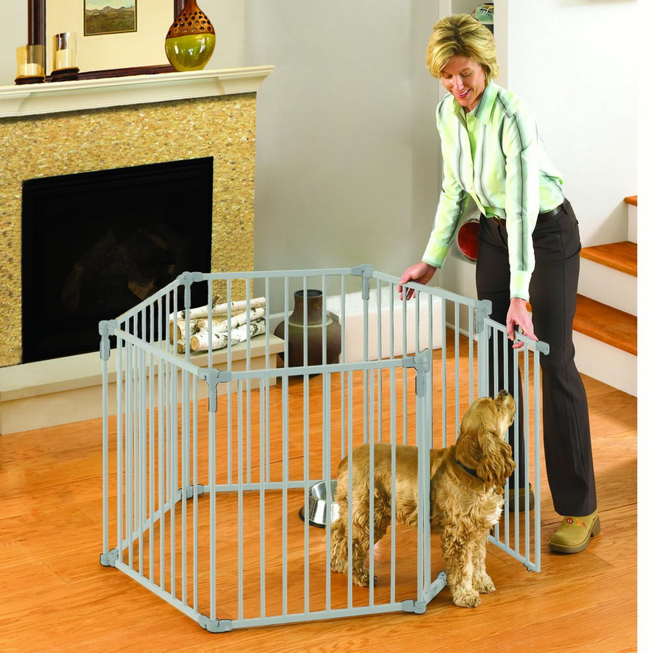 North States 3-in-1 Metal Superyard Pet Pen 6 Panels White 24" x 30 ...