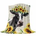 Cow Sunflower Fleece Throw Blanket Plant Farm Flower Ultra Soft Fuzzy ...