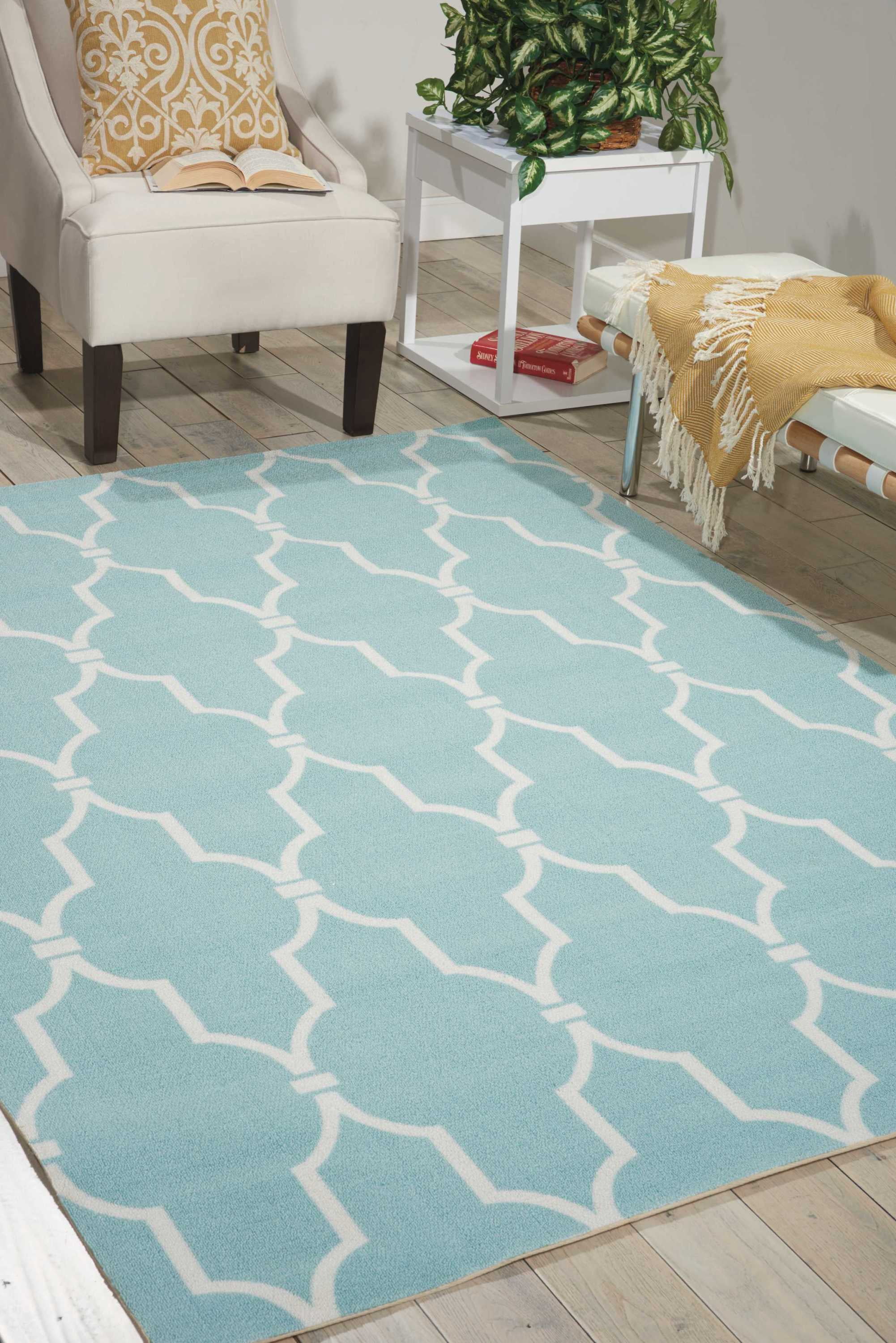 Nourison Home & Garden Geometric Transitional Aqua Indoor/outdoor Area ...