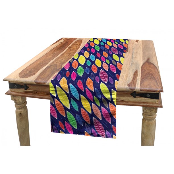 Abstract Table Runner, Colorful View of Round Striped Elements ...
