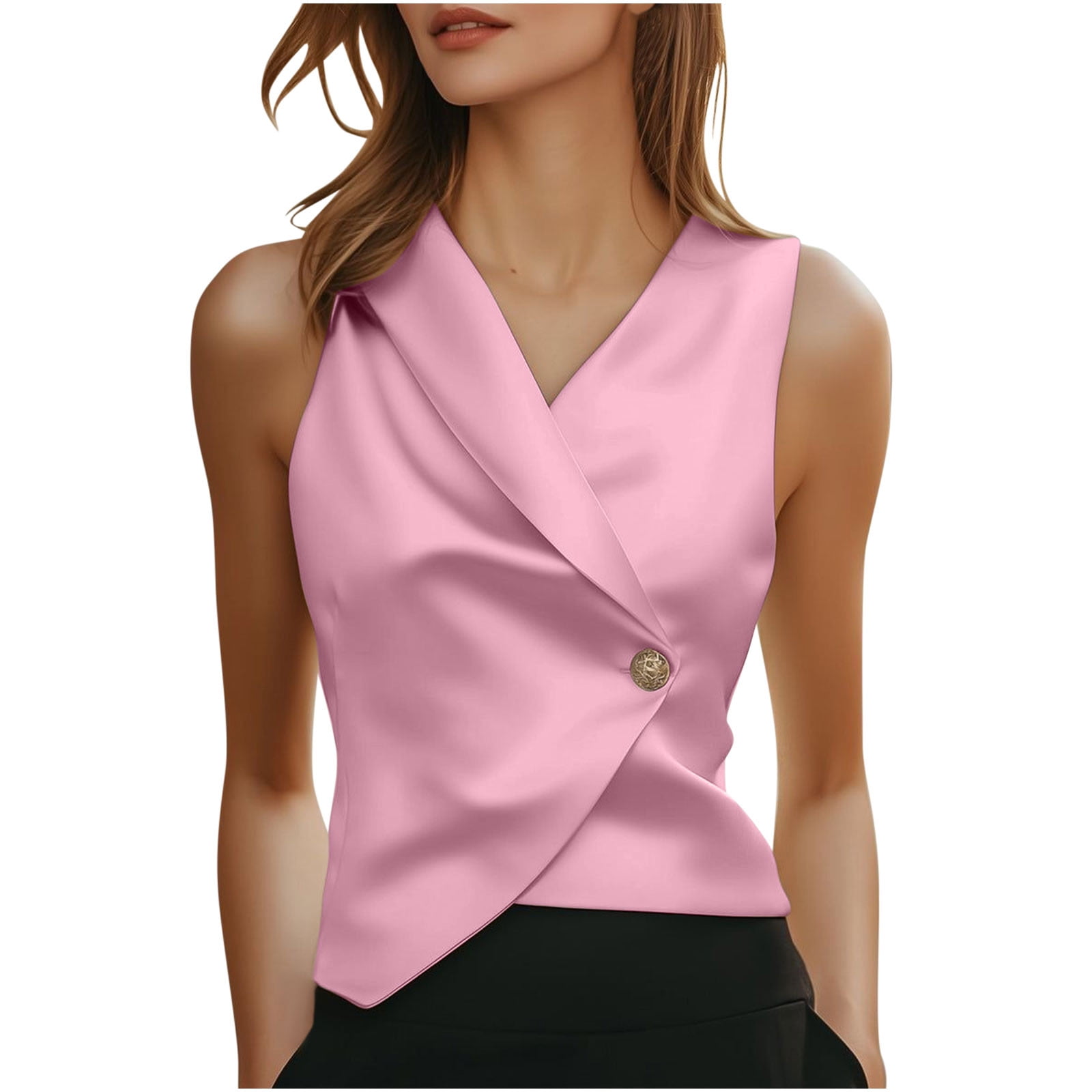 Click here for Staron Womens Blazer Top Sleeveless Lapel Button-U... prices