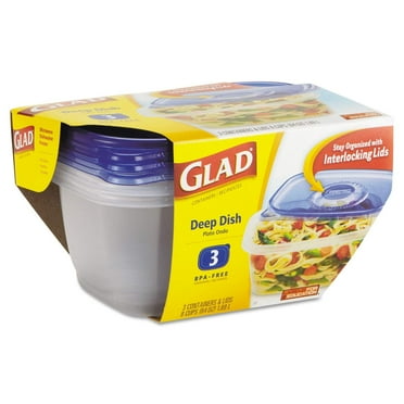 Glad Large Plastic Food Storage Containers with Lids, Round, 48 Oz, 3 ...