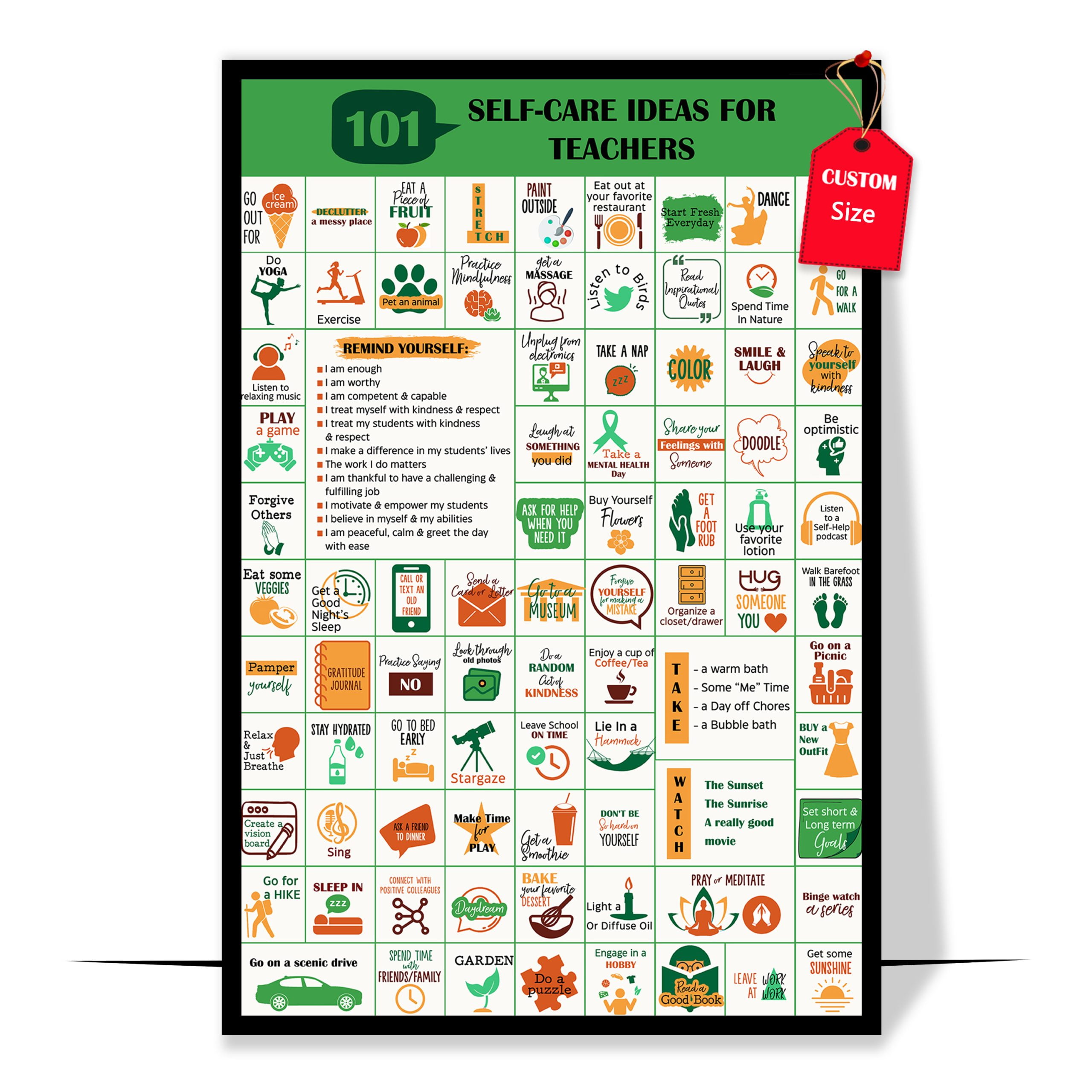 LOLUIS 101 Self-Care Ideas Poster For Teachers, Self Care Coping Skill ...