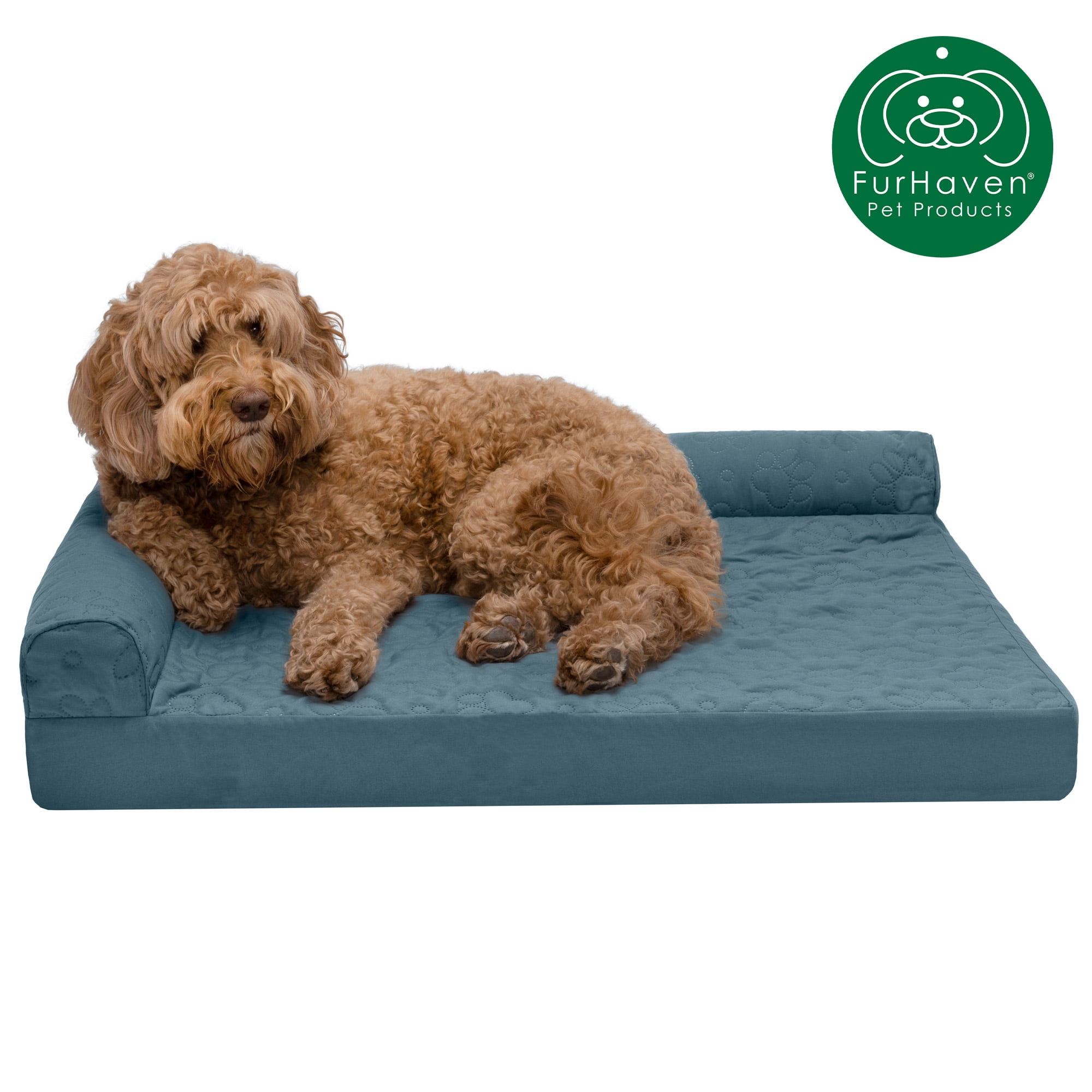 FurHaven Pet Products Paw-Quilted Orthopedic Deluxe L-Chaise Pet Bed ...