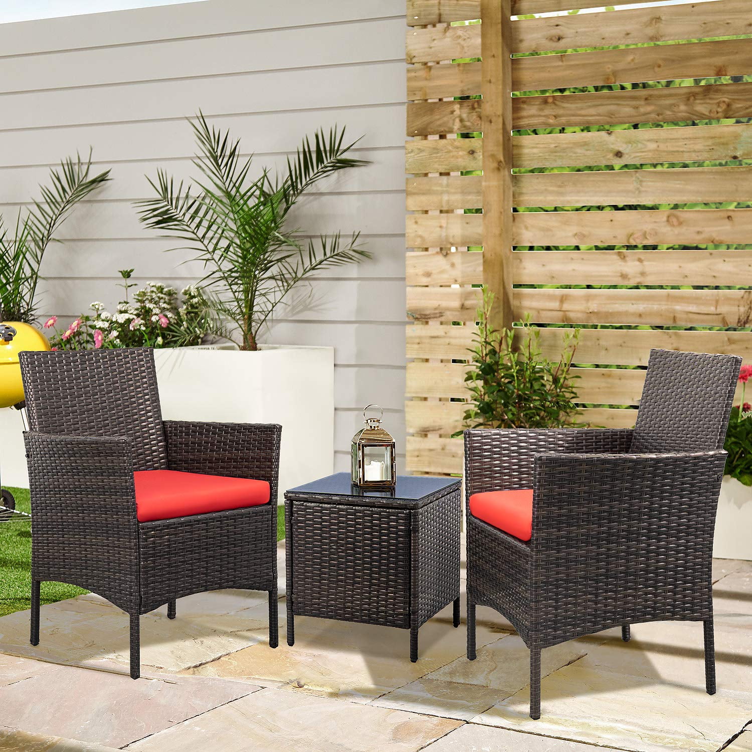 Lacoo 3 Pcs 2 Seater Outdoor Patio Furniture PE Rattan Wicker Table and ...