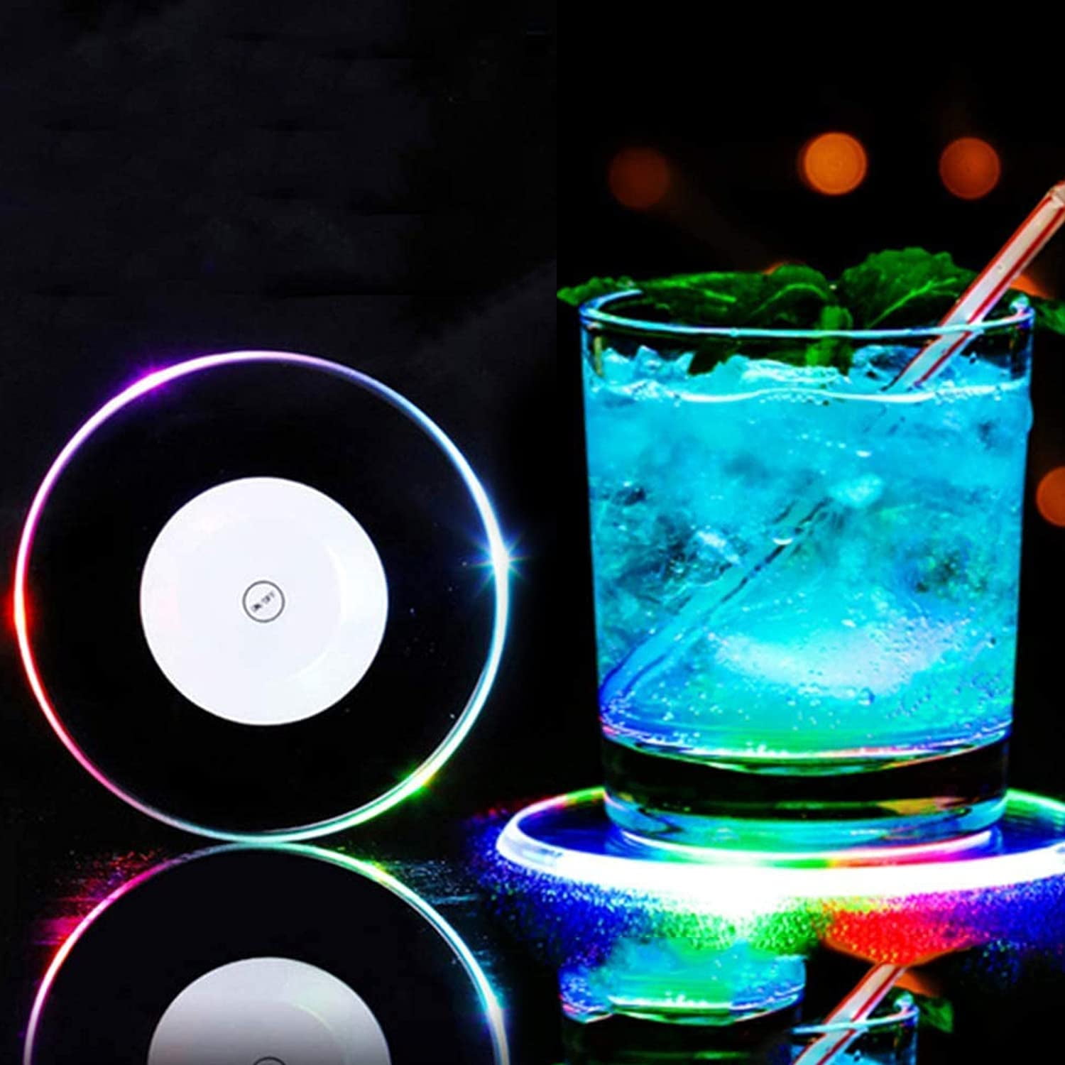 LINLIN 8Pack Disposable Acrylic Ultra-Thin LED Drinking Coasters ...