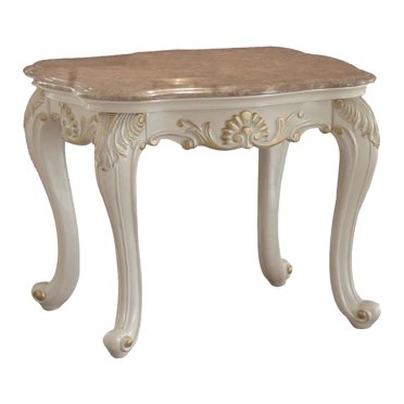 HomeRoots 28" X 28" X 24" Marble Antique White Wood PolyResin End Table ...