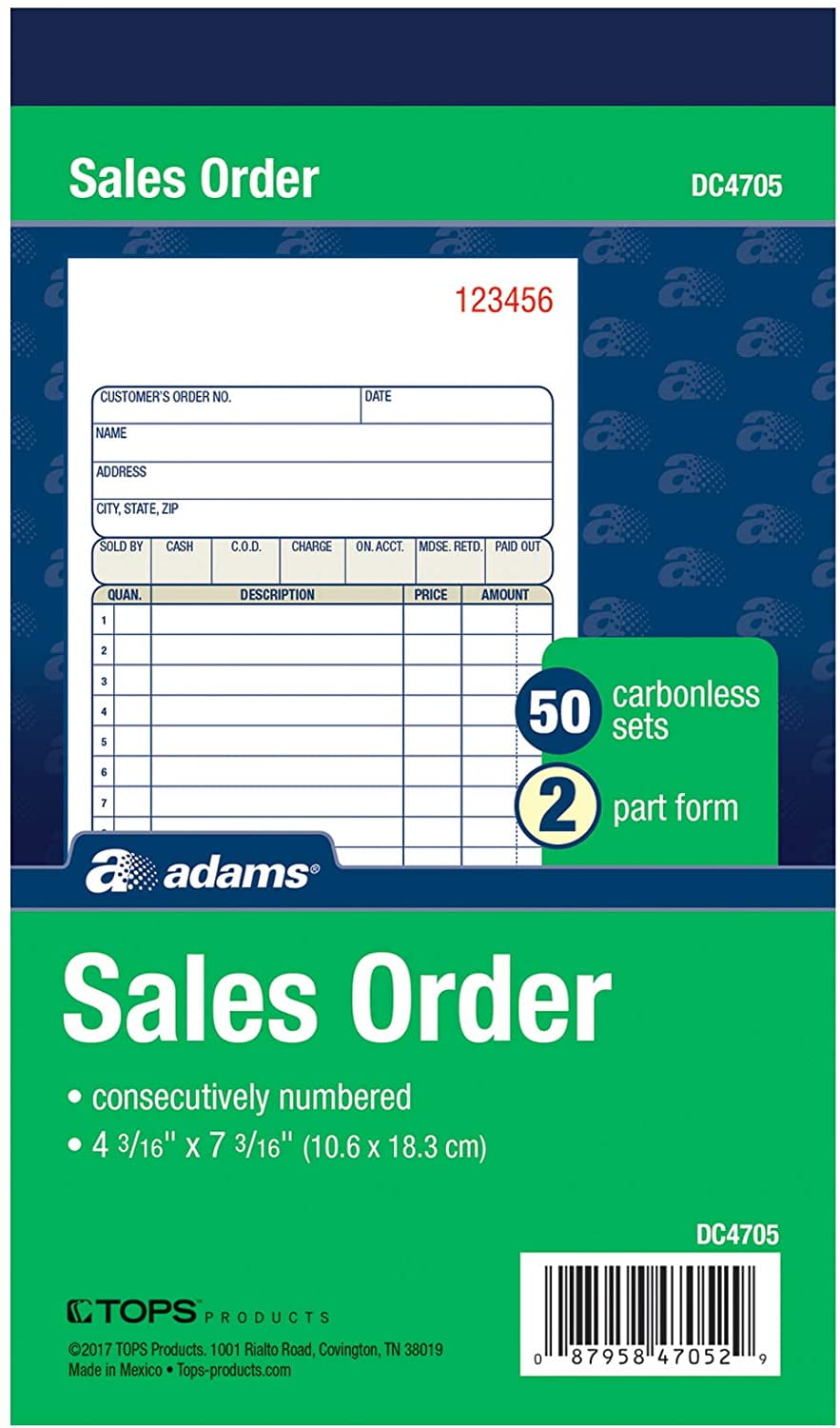 Adams Sales Order Books, 2-Part, Carbonless, White/Canary, 4-3/16 x 7-3 ...