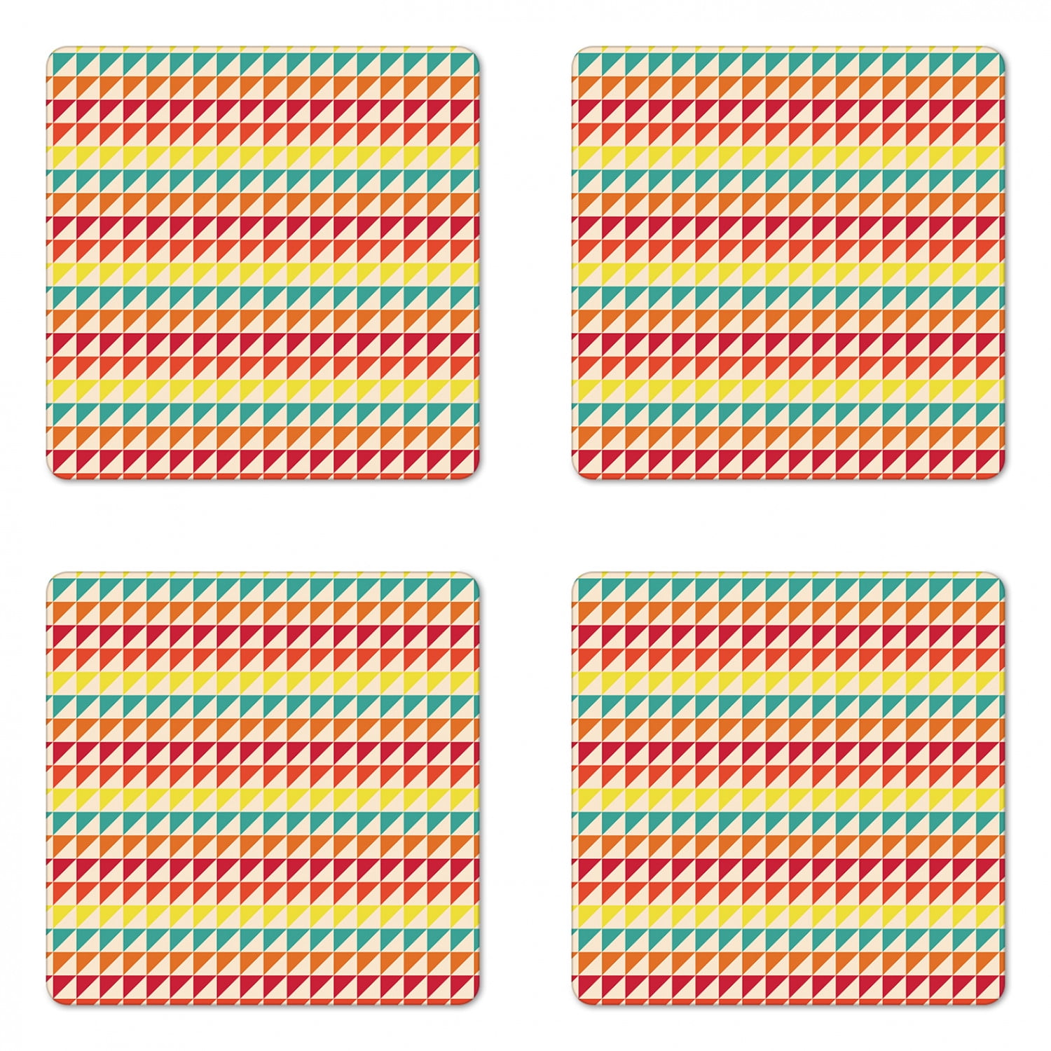 Geometric Coaster Set of 4, Pixelized Vivid Multicolored Rainbow ...