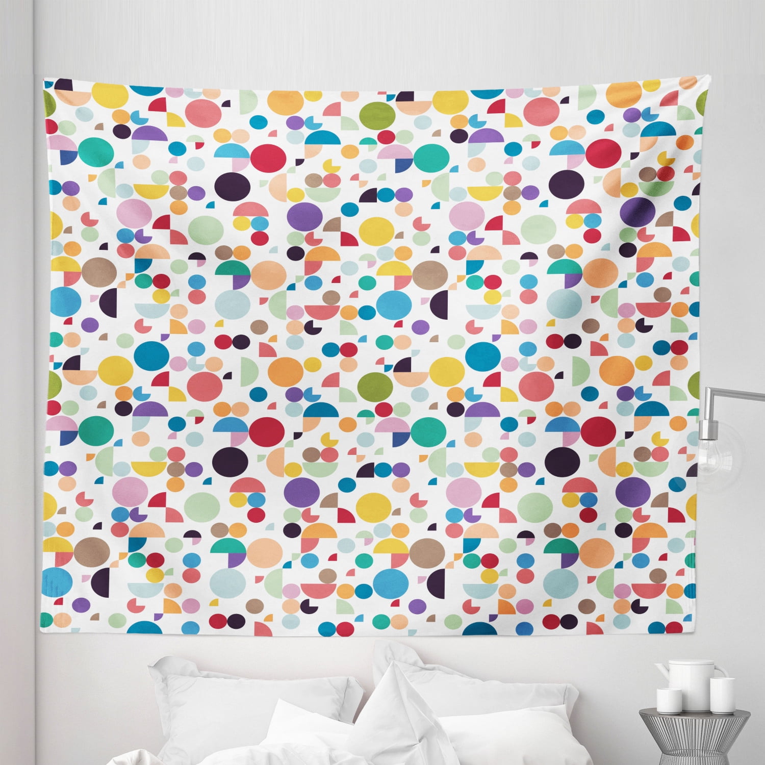 Geometric Tapestry, Colorful Retro Oval Shapes Half and Full Circles ...