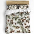 Brown Pine Cones Queen Duvet Cover Set, Green Leaves Branch White ...