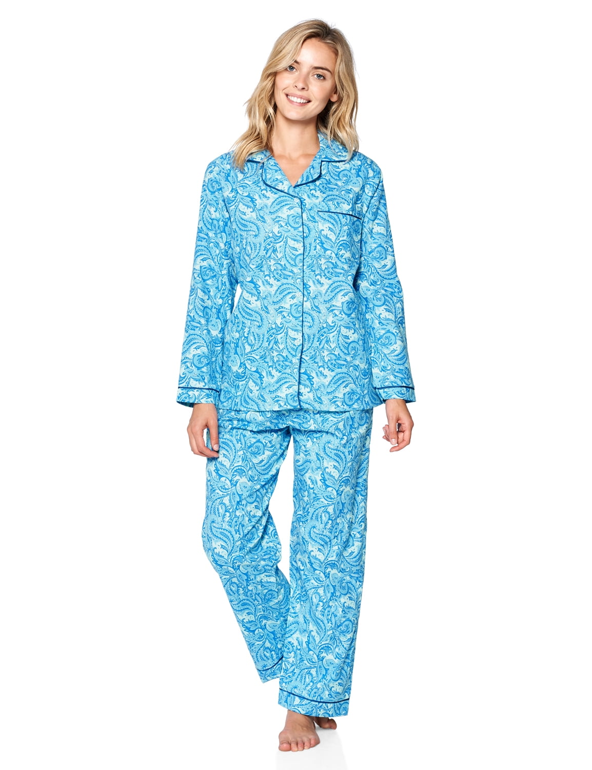 Casual Nights Women's Flannel Long Sleeve Button Down Pajama Set ...