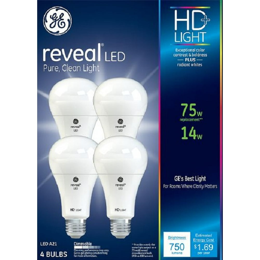 GE LED 14W Reveal General Purpose, A19 Medium Base, Dimmable, 4pk Light ...