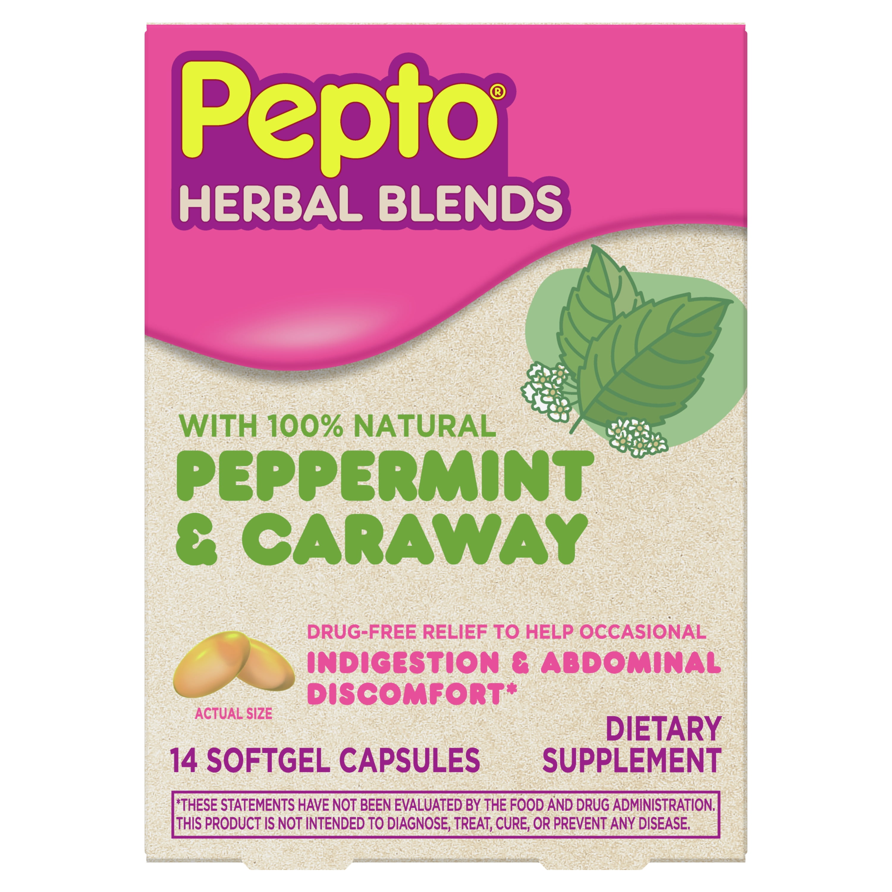 Pepto Herbal Blends, 100% Natural Peppermint Help Soothe Occasional ...
