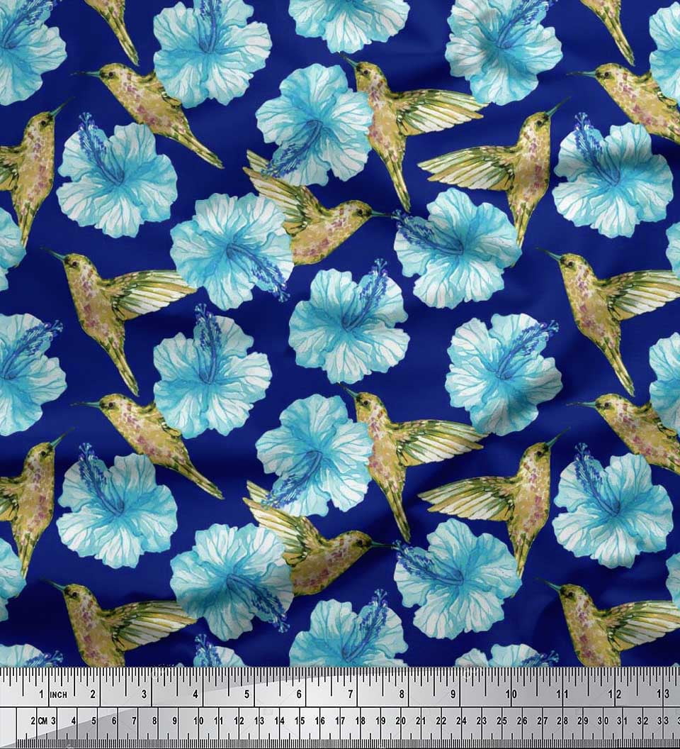 Soimoi Satin Silk Fabric Hummingbird & Floral Print Fabric by Yard 42 ...