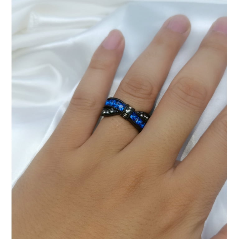 Black And Blue Wedding Rings For Women