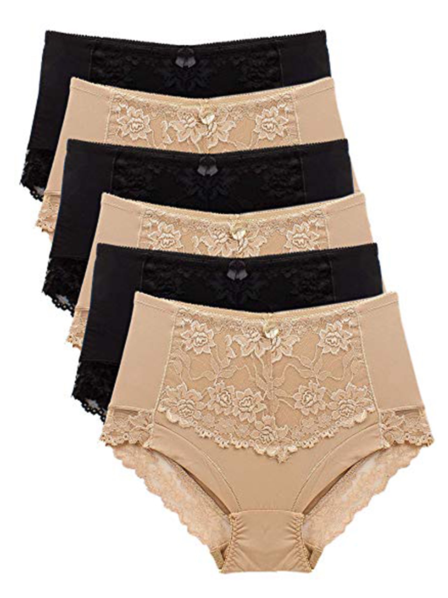 LELINTA 6 Pack Ruched-Rear Uplift Full Brief Lace Trim Panties ...