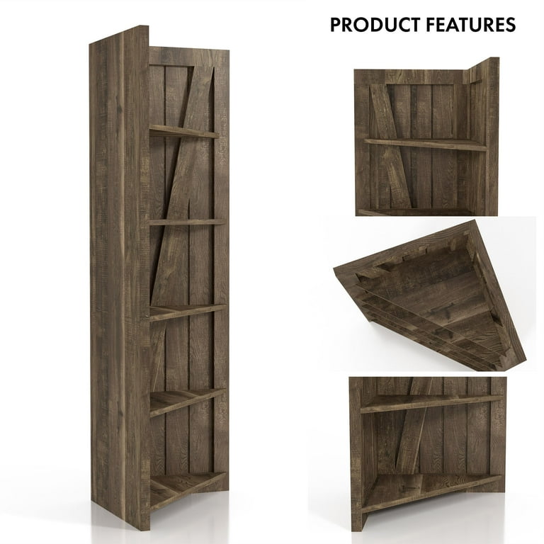 Furniture of America Terry Rustic Wood 5 Tier Corner Bookcase in Reclaimed Oak